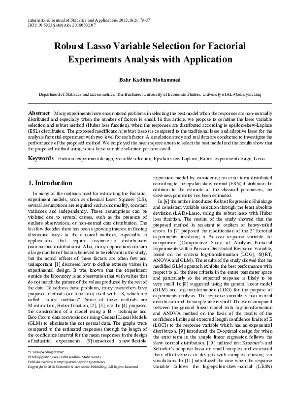 (PDF) Robust adaptive Lasso for variable selection