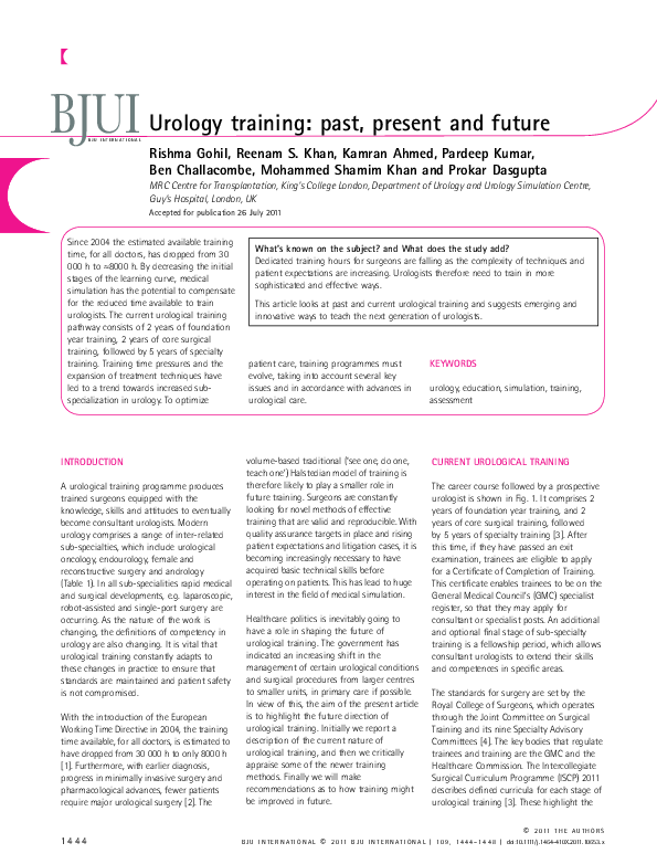 (PDF) Urology training: past, present and future