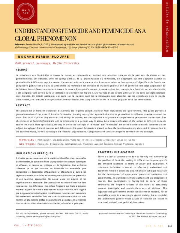 (PDF) Understanding femicide and feminicide as a global phenomenon