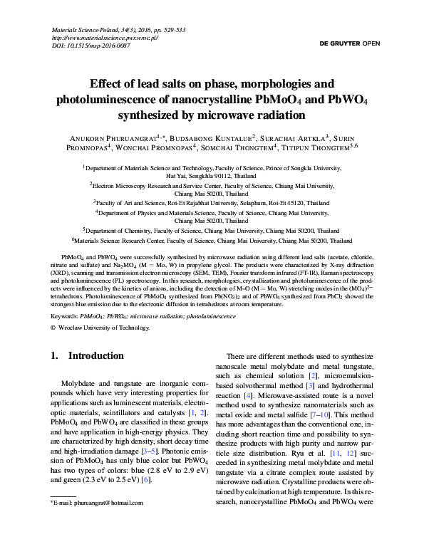(PDF) Effect of lead salts on phase, morphologies and photoluminescence ...