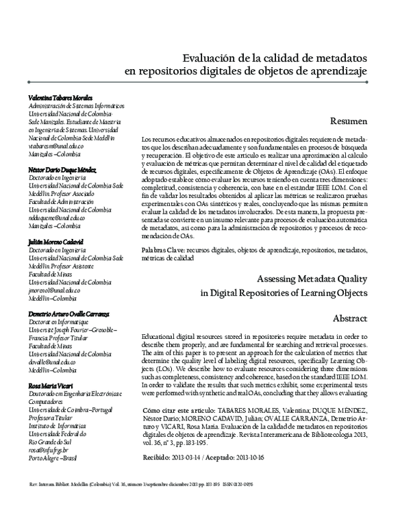 (PDF) Assessing Metadata Qualityin Digital Repositories of Learning Objects
