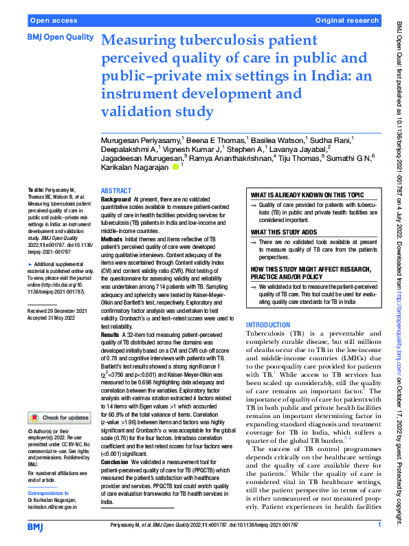 (PDF) Measuring tuberculosis patient perceived quality of care in public and public–private mix ...