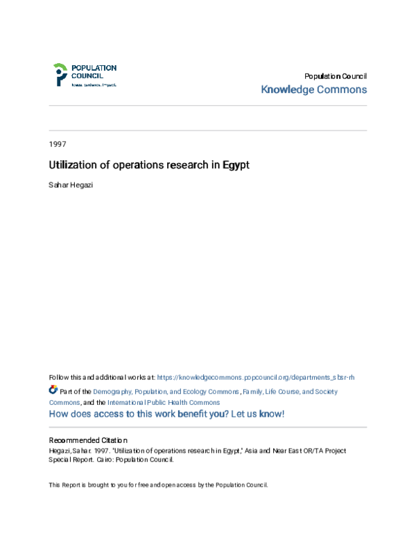 (PDF) Utilization of operations research in Egypt