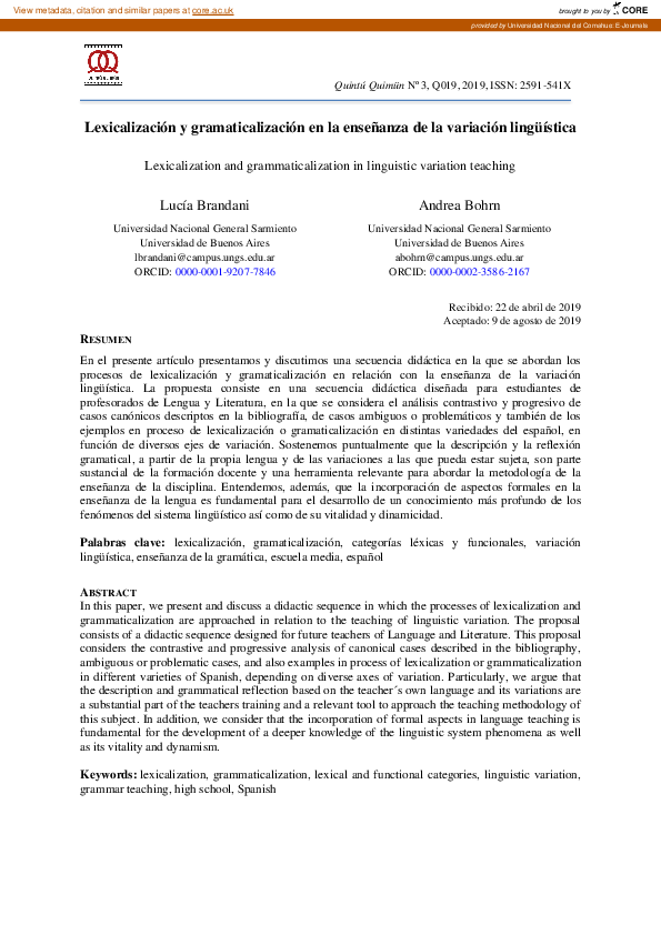 (PDF) Lexicalización y gramaticalización en la enseñanza de la ...