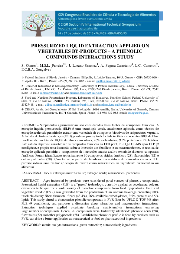 (PDF) Pressurized Liquid Extraction Applied on Vegetables By-Products – a Phenolic Compounds ...