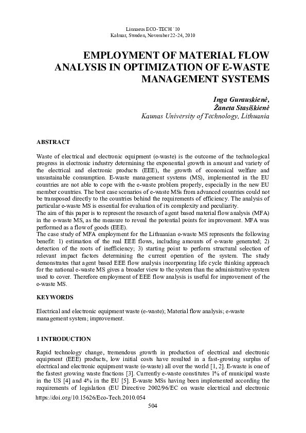 (PDF) Employment of Material Flow Analysis in Optimization of E-Waste Management Systems