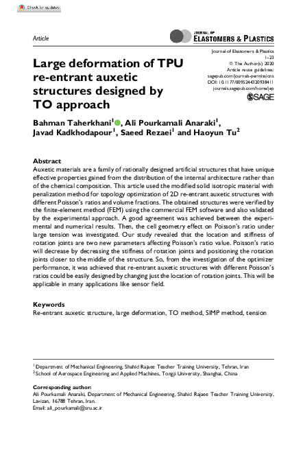 Pdf Large Deformation Of Tpu Re Entrant Auxetic Structures Designed By To Approach