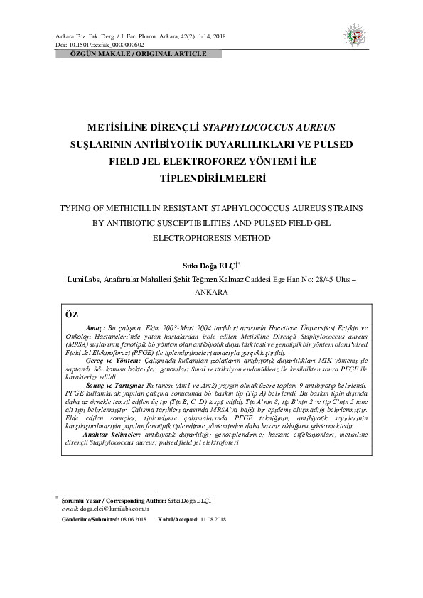 (PDF) Metisiline dirençli staphylococcus aureus suşlarının antibiyotik ...