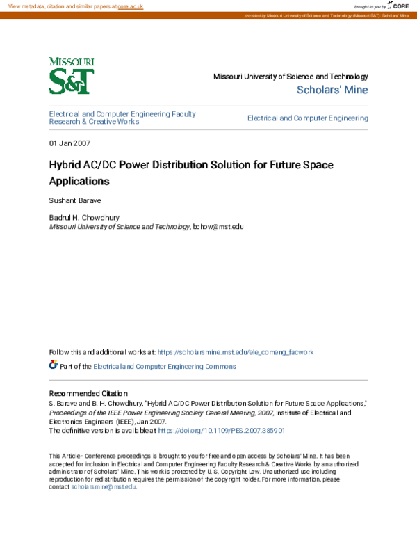 Pdf Hybrid Ac Dc Power Distribution Solution For Future Space Applications