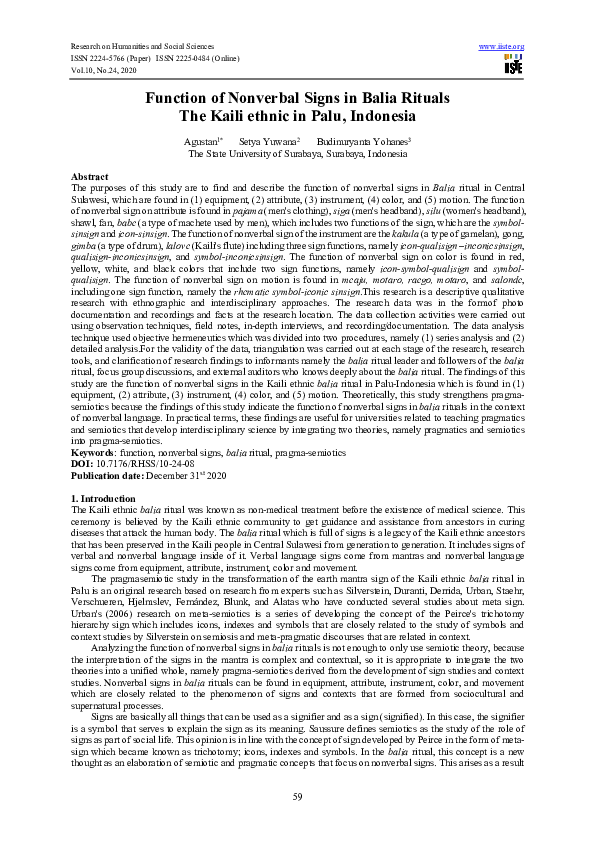 (PDF) Function of Nonverbal Signs in Balia Rituals The Kaili ethnic in ...