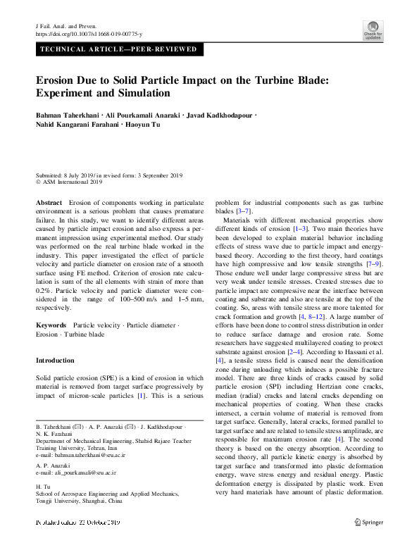 Pdf Erosion Due To Solid Particle Impact On The Turbine Blade Experiment And Simulation