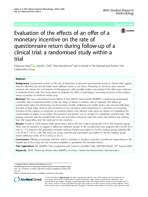 (PDF) Evaluation of the effects of an offer of a monetary incentive on ...
