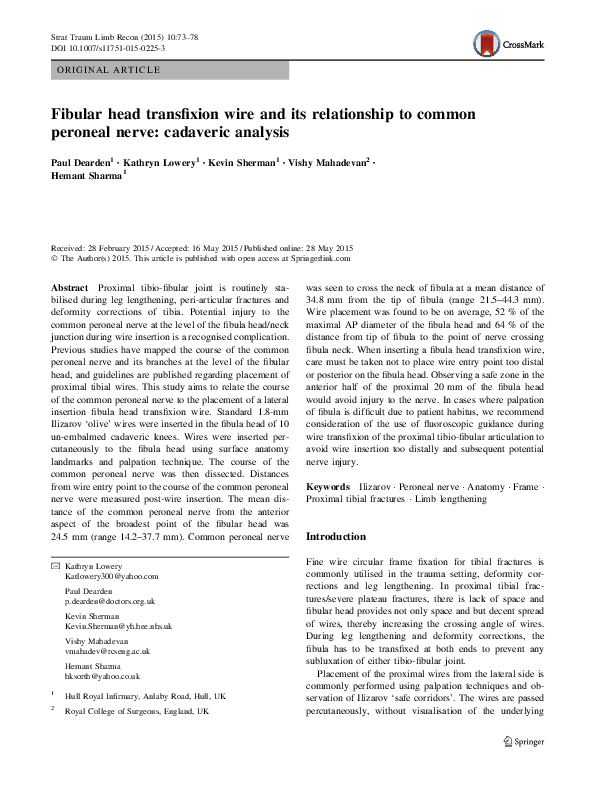 (PDF) Fibular head transfixion wire and its relationship to common ...