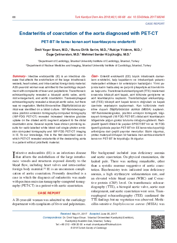 (PDF) Endarteritis of Coarctation of the Aorta Diagnosed with PET-CT