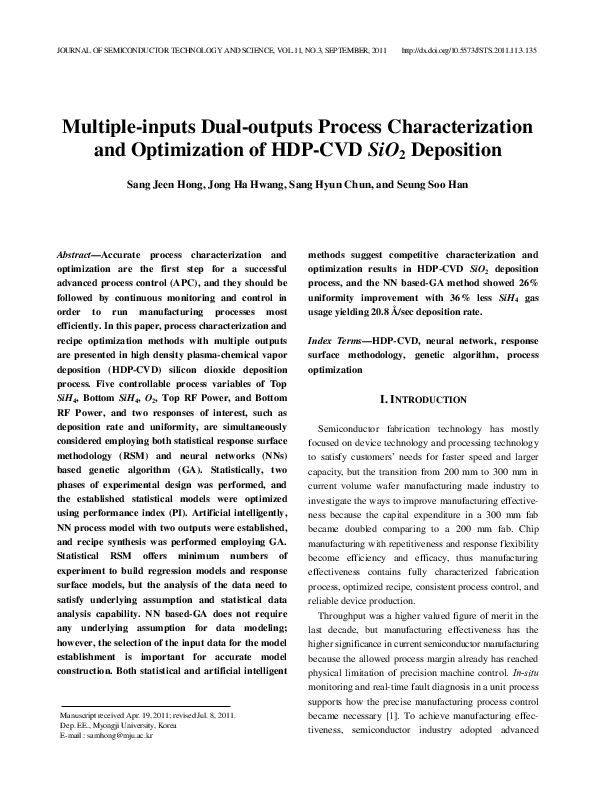 (PDF) Multiple-inputs Dual-outputs Process Characterization and Optimization of HDP-CVD ...