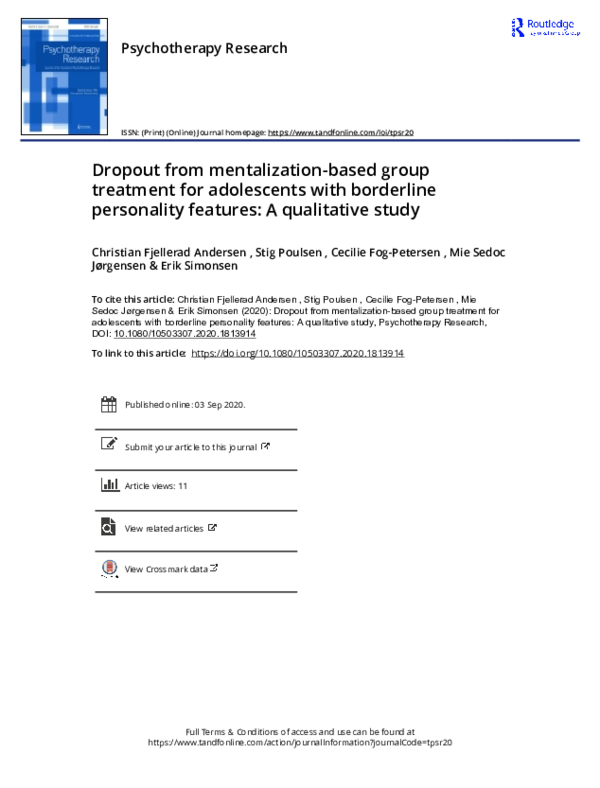 (PDF) Dropout from mentalization-based group treatment for adolescents ...