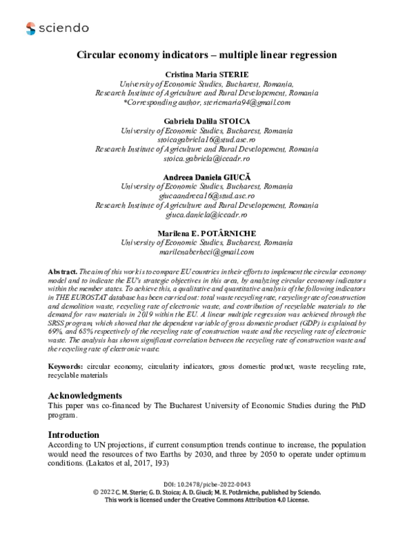 (PDF) Circular economy indicators – multiple linear regression