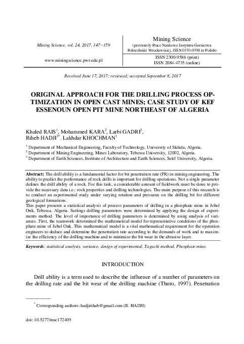 (PDF) Original approach for the drilling process optimization in open ...