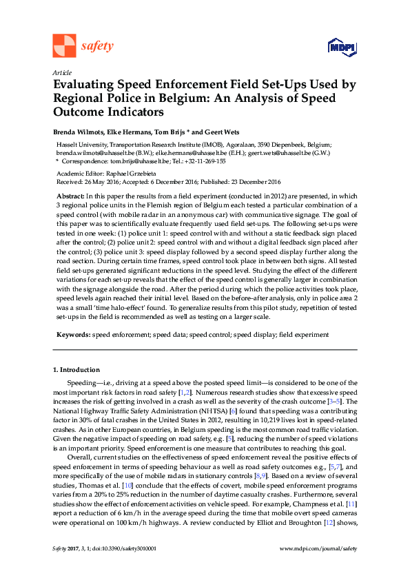 (PDF) Evaluating Speed Enforcement Field Set-Ups Used by Regional ...