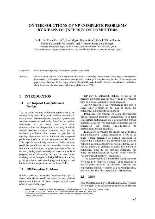 (PDF) On the Solutions of NP-Complete Problems by Means of jNEP Run on ...