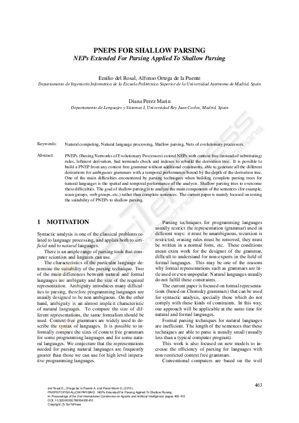 (PDF) PNEPS FOR SHALLOW PARSING - NEPs Extended For Parsing Applied To Shallow Parsing