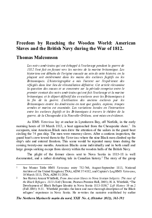 (PDF) Freedom by Reaching the Wooden World: American Slaves and the ...