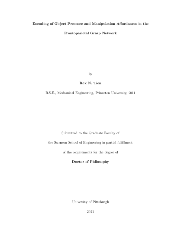 Pdf Encoding Of Object Presence And Manipulation Affordances In The Frontoparietal Grasp Network