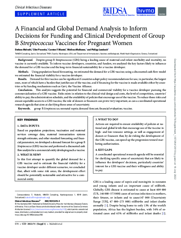 (PDF) A Financial and Global Demand Analysis to Inform Decisions for Funding and Clinical ...