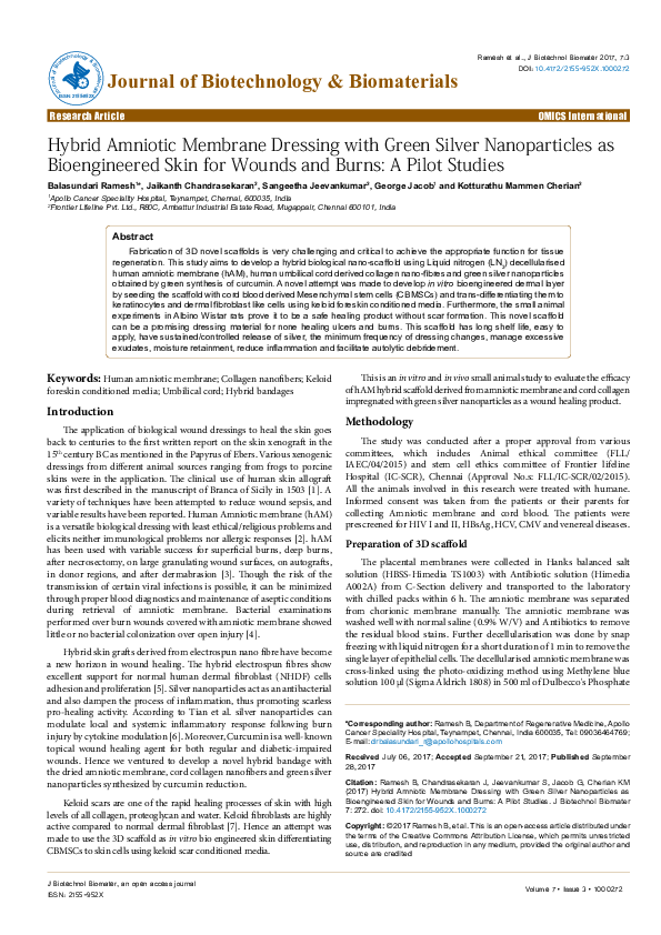 (PDF) Hybrid Amniotic Membrane Dressing with Green Silver Nanoparticles ...