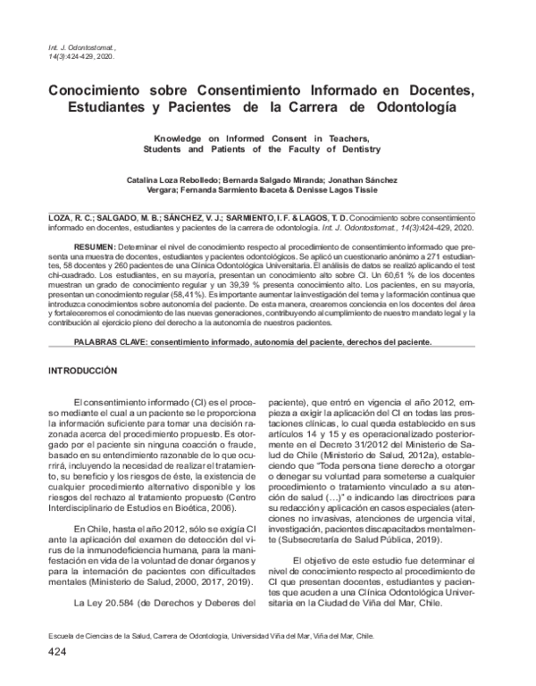 (PDF) Conocimiento sobre Consentimiento Informado en Docentes ...