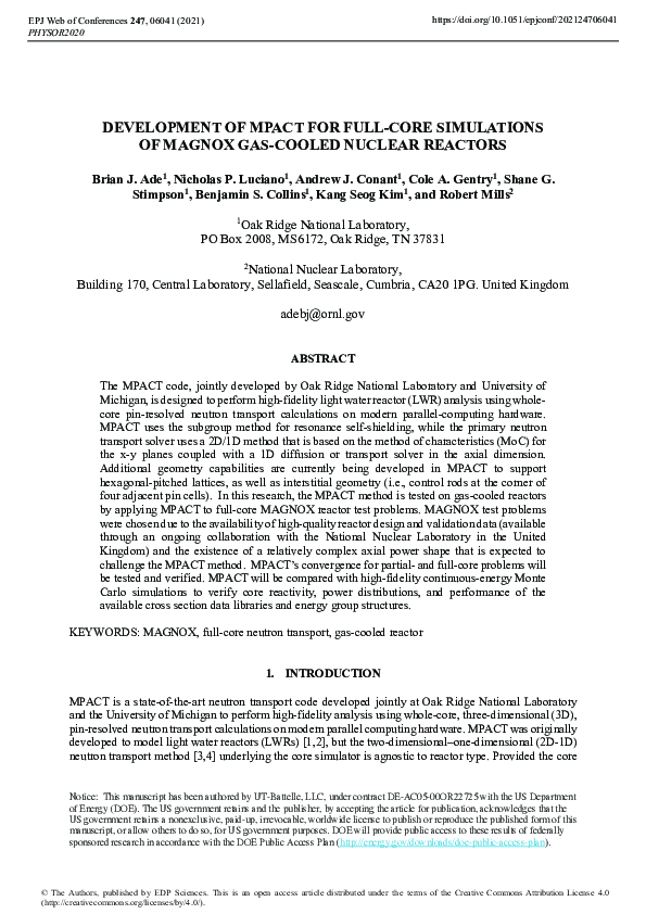 (PDF) Development of Mpact for Full-Core Simulations of Magnox Gas ...