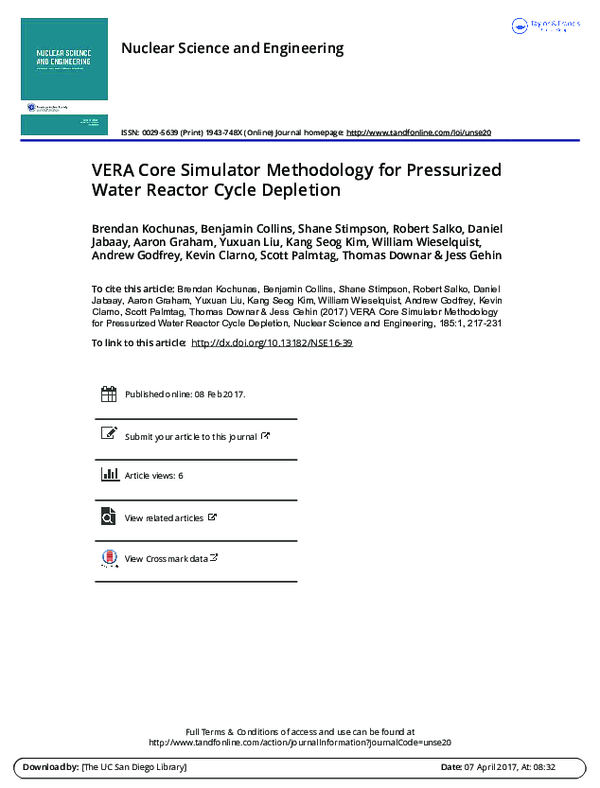 (PDF) VERA Core Simulator Methodology for Pressurized Water Reactor ...