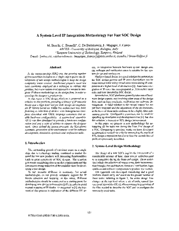 Pdf A System Level Ip Integration Methodology For Fast Soc Design