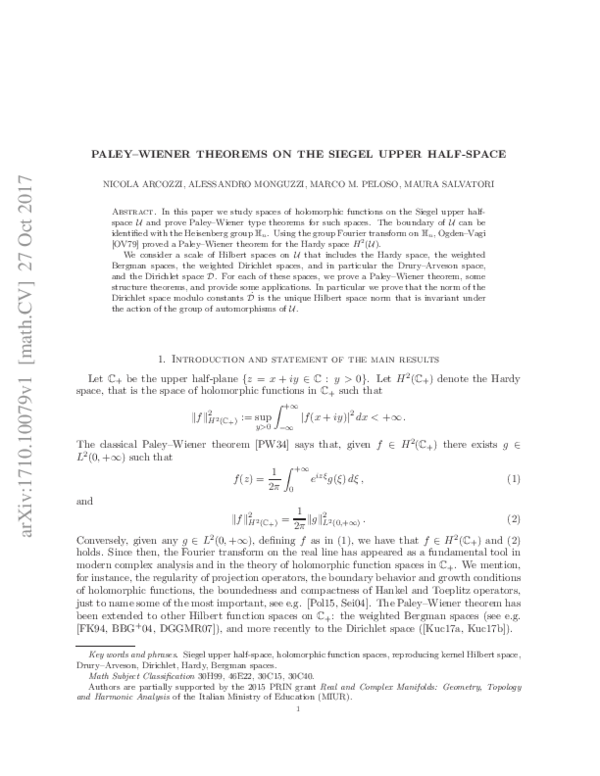 (PDF) Paley–Wiener Theorems on the Siegel Upper Half-Space