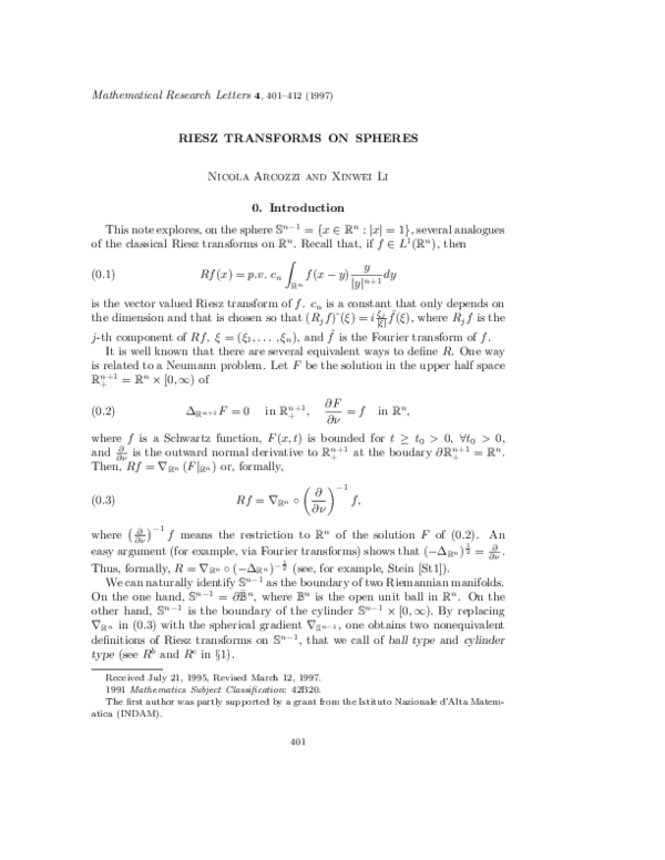 (PDF) Riesz transforms on spheres