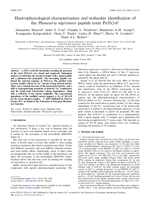 (PDF) Electrophysiological characterization and molecular identification of thePhoneutria ...