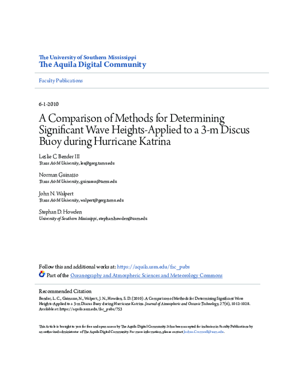 (PDF) A Comparison of Methods for Determining Significant Wave Heights ...