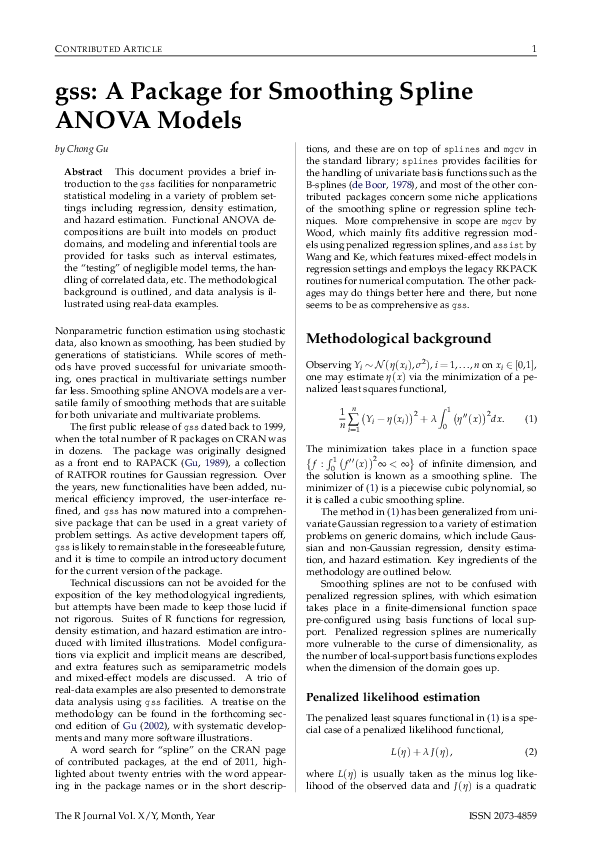 Pdf Gss A Package For Smoothing Spline Anovamodels