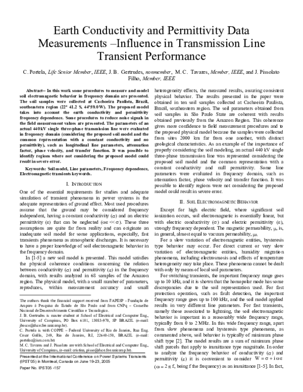 (PDF) Earth conductivity and permittivity data measurements: Influence ...