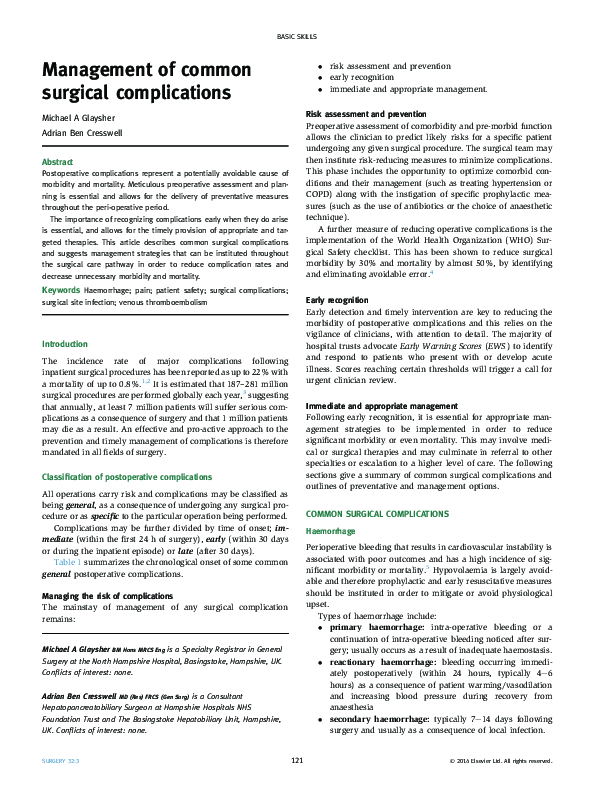 (PDF) Management of common surgical complications