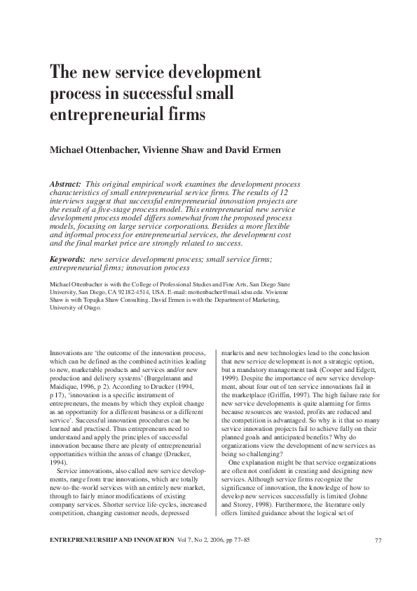 (PDF) The New Service Development Process in Successful Small ...