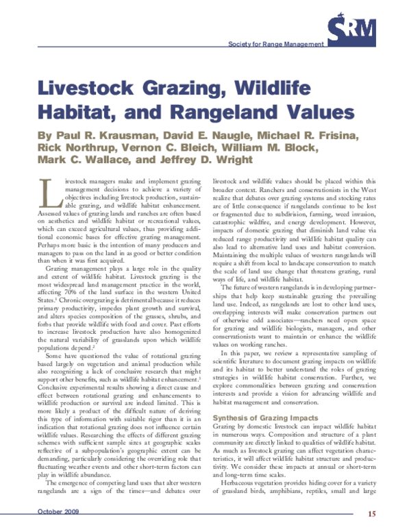 (PDF) Society for Range Management Livestock Grazing, Wildlife Habitat ...