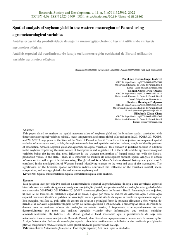 (PDF) Spatial analysis of soybean yield in the western mesoregion of Paraná using ...