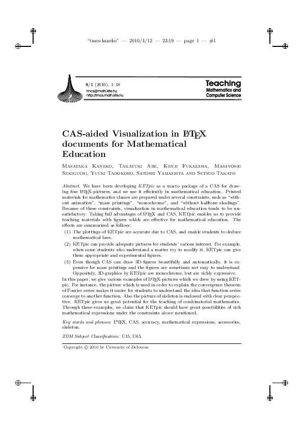 (PDF) CAS-aided visualization in LATEX documents for mathematical education