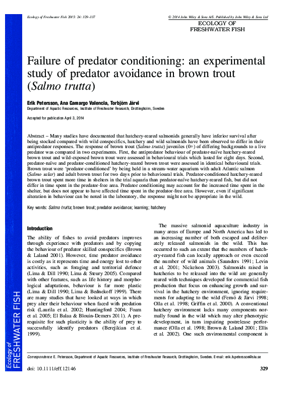 (PDF) Failure of predator conditioning: an experimental study of ...