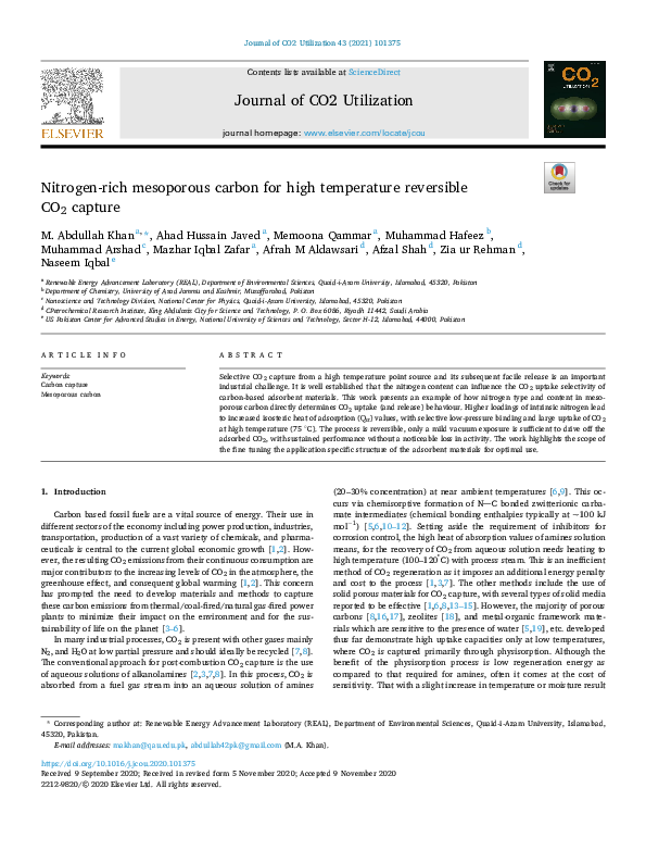 (PDF) Nitrogen-rich mesoporous carbon for high temperature reversible ...