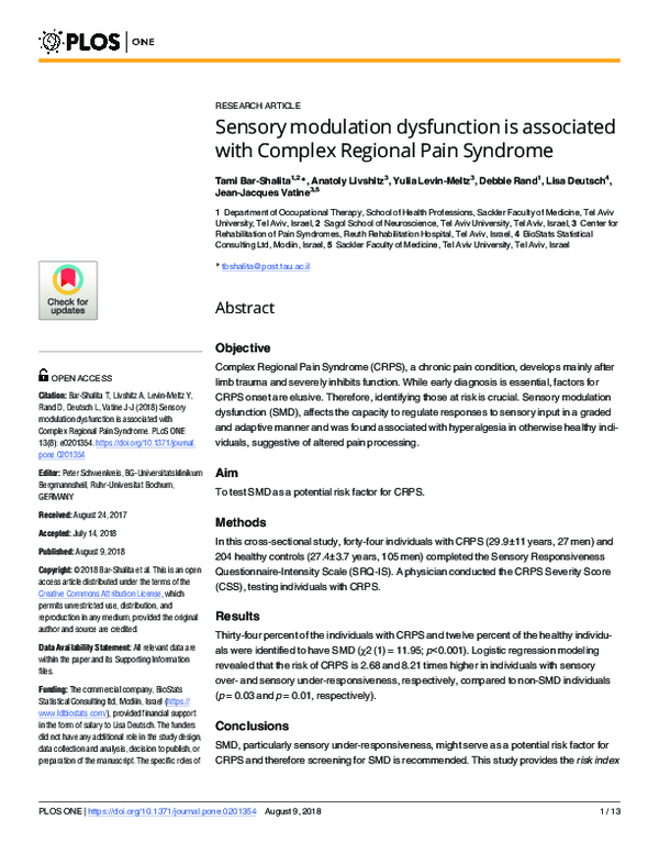 (PDF) Sensory Modulation Dysfunction and CRPS Risk