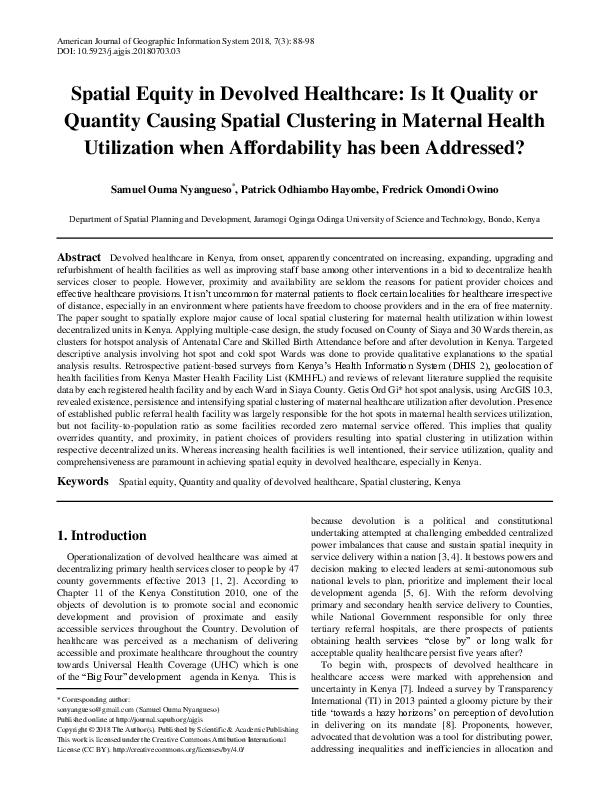 (PDF) Spatial Equity in Devolved Healthcare: Is It Quality or Quantity ...
