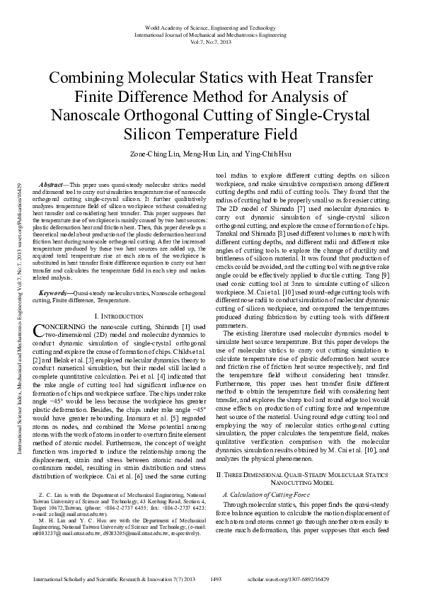 (PDF) Combining Molecular Statics With Heat Transfer Finite Difference ...