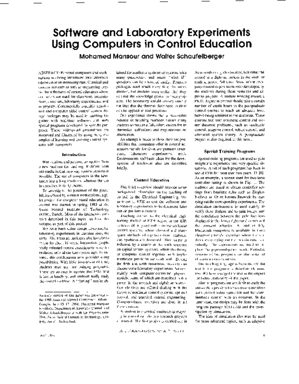 (PDF) Software and laboratory experiments using computers in control ...